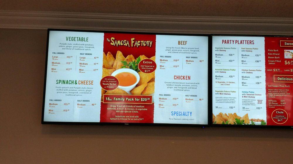 Menu at The Samosa Factory restaurant, Calgary, 55 Westwinds Crescent ...