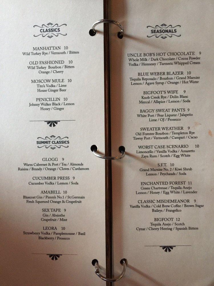Menu at The Summit pub & bar, Pittsburgh