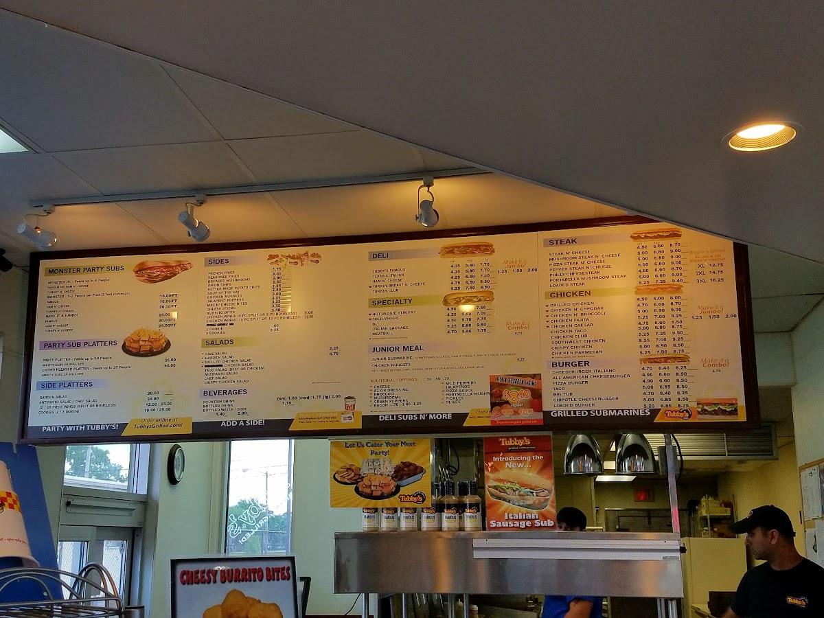 Menu at Tubby's Sub Shop restaurant, Taylor, Telegraph Rd