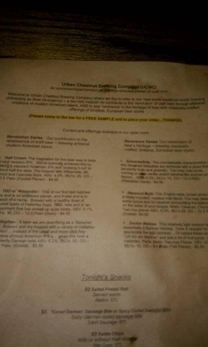 Menu at Urban Chestnut Midtown Brewery and Biergarten restaurant, St ...