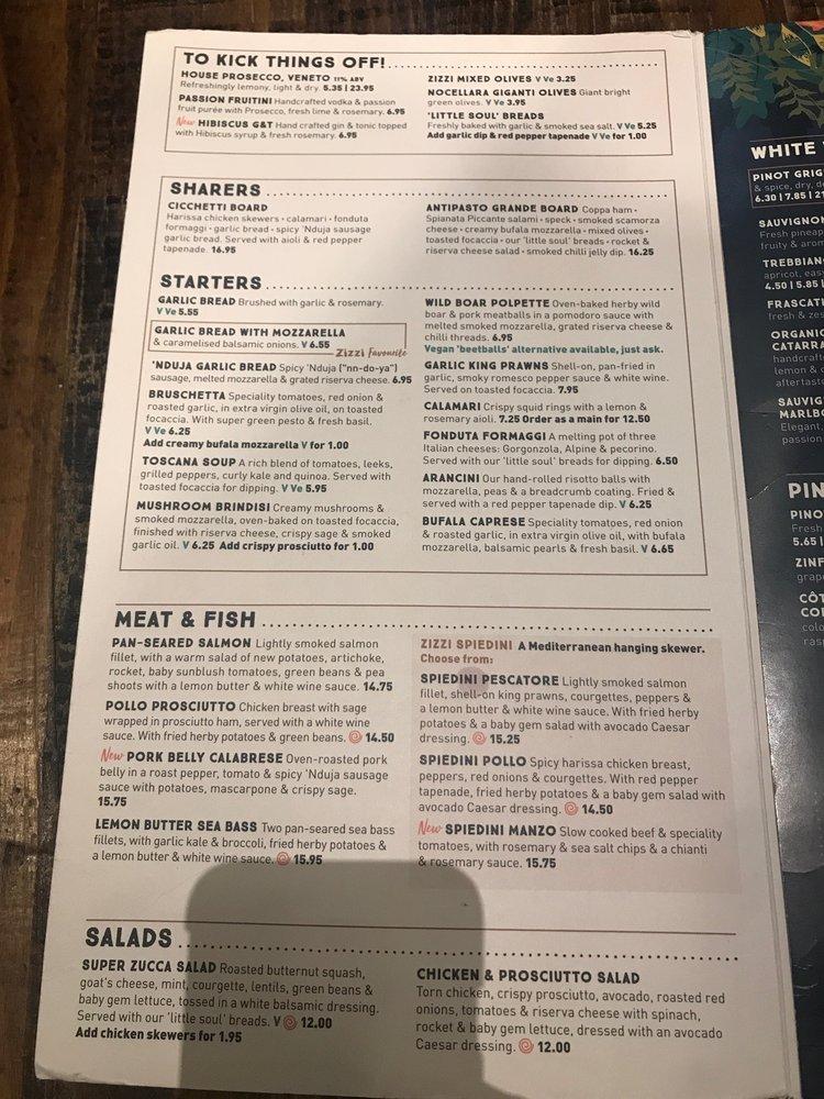 Menu at Zizzi - Victoria pizzeria, London, 15 Cardinal Walk