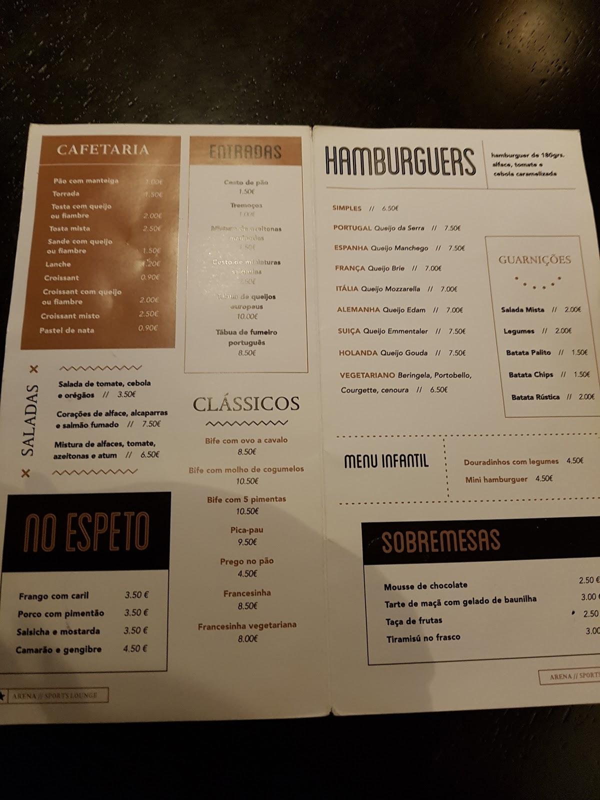 Menu em Arena Sports Lounge restaurante, Gemunde, Rua de Augusto ...