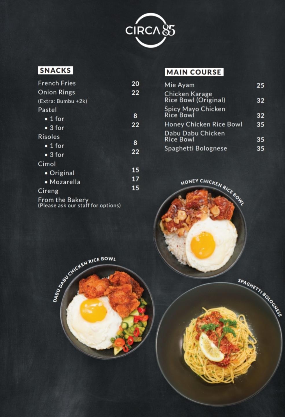 Menu at CIRCA 85 cafe, Jakarta
