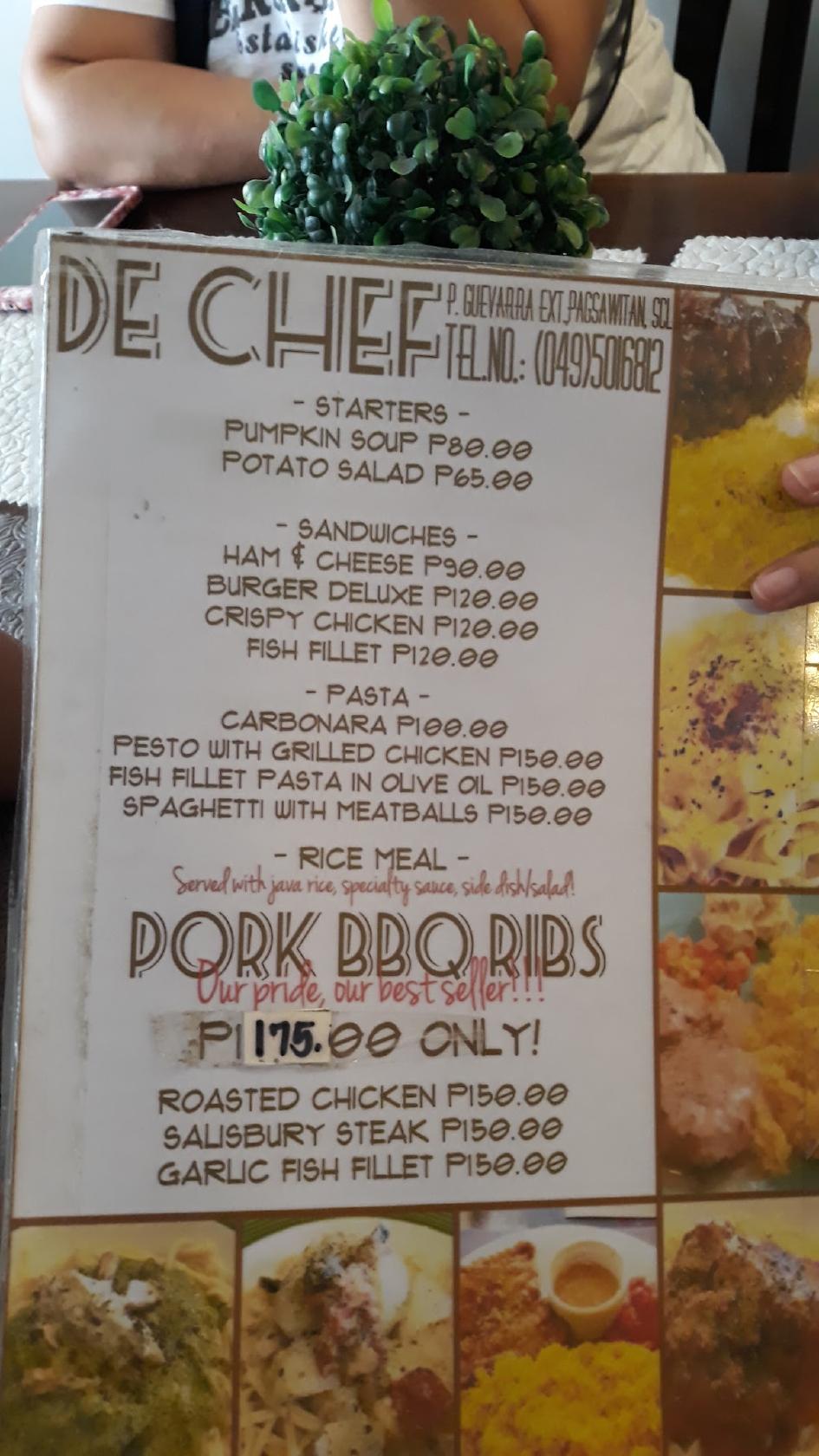 Menu at De Chef Mini Resto restaurant, Santa Cruz, 7CCC+4X4