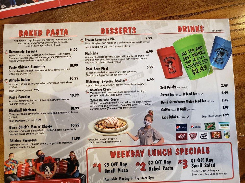 Menu at Hideaway Pizza pizzeria, Bartlesville