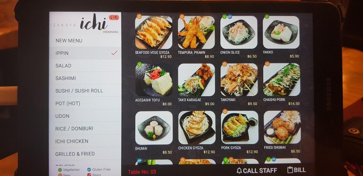 Menu at Izakaya Ichi restaurant, Southport