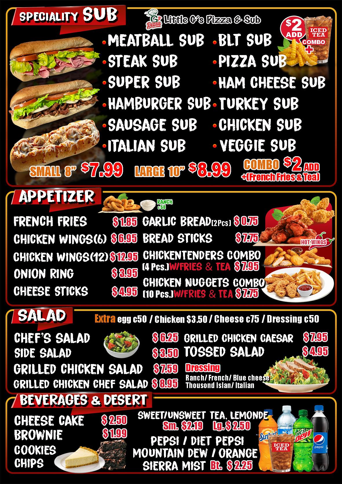 Menu at Little G’s Pizza & Subs pizzeria, Kinston