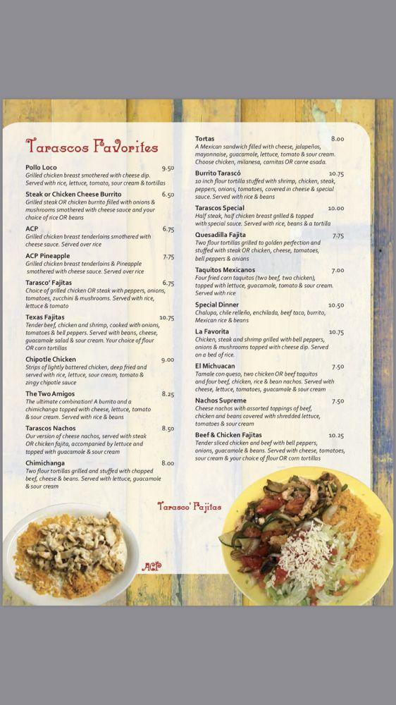 Menu at Los Tarascos restaurant, Kings Mountain, 706 York Rd