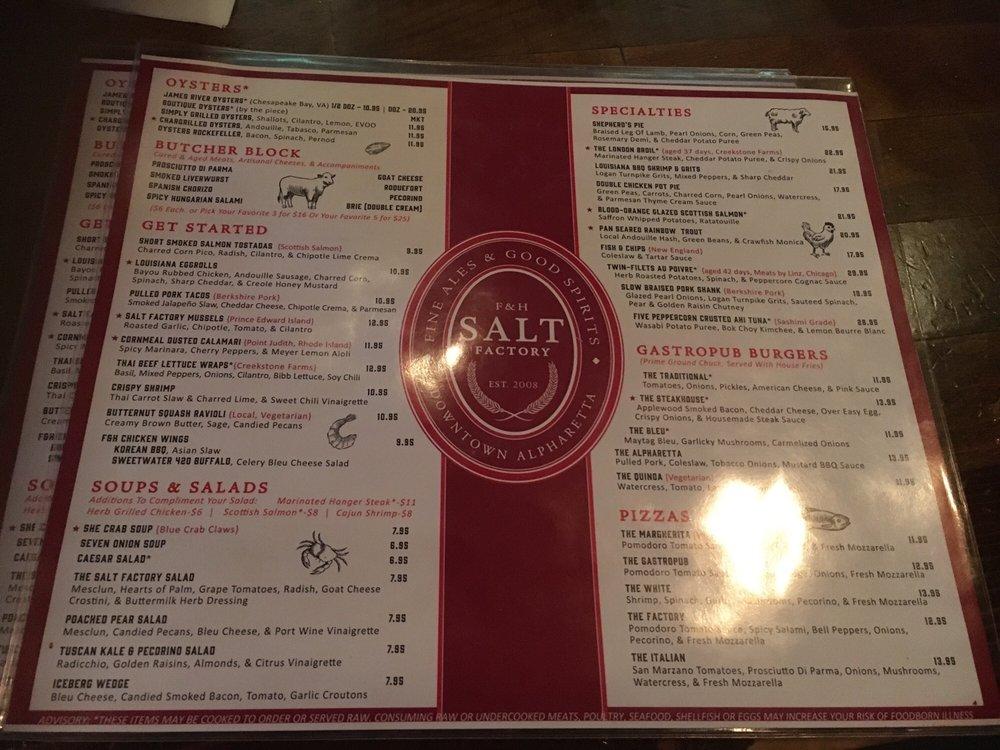 Menu at Salt Factory Pub - Alpharetta, Alpharetta