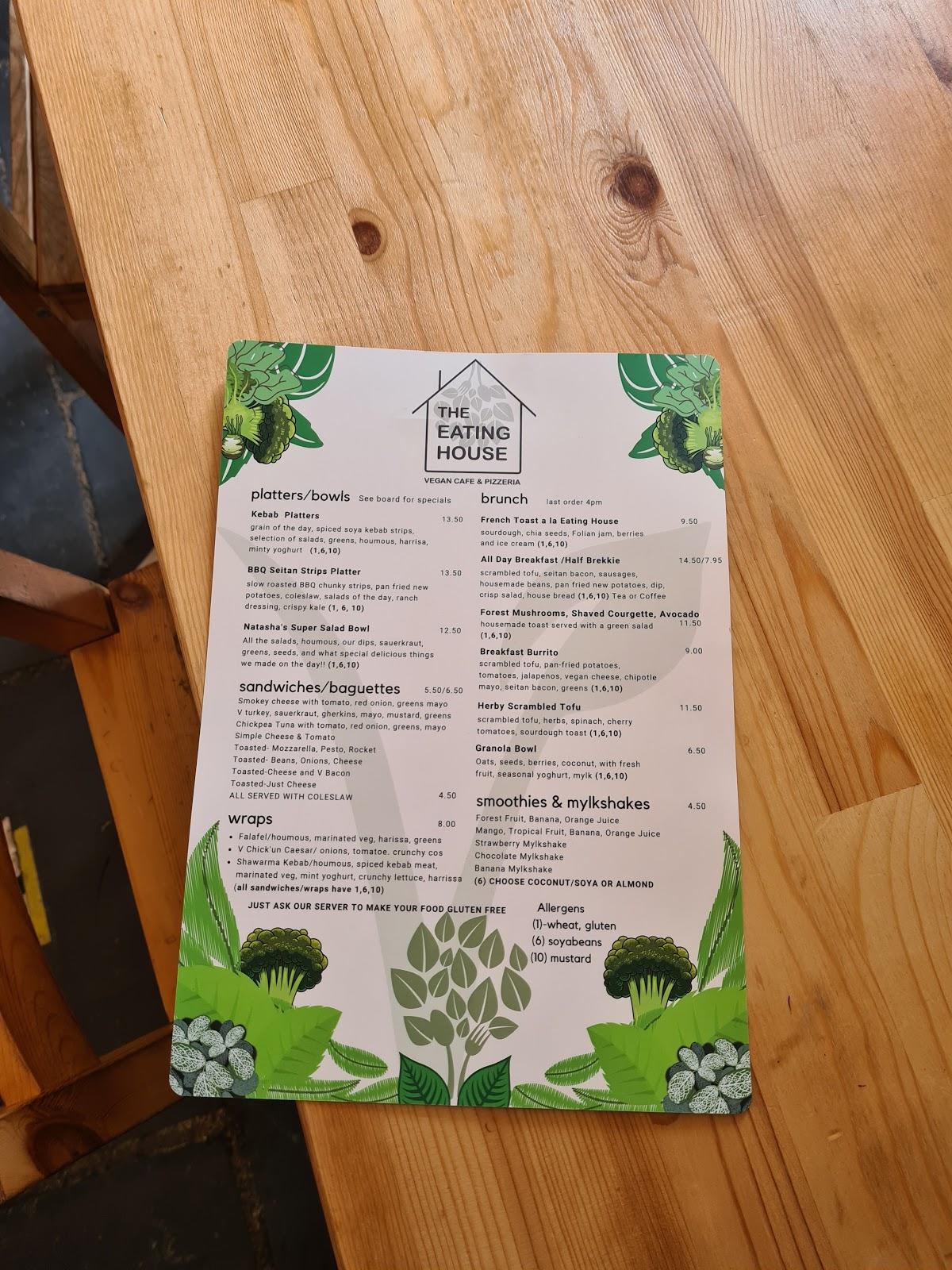 Menu at The Eating House cafe, Blessington