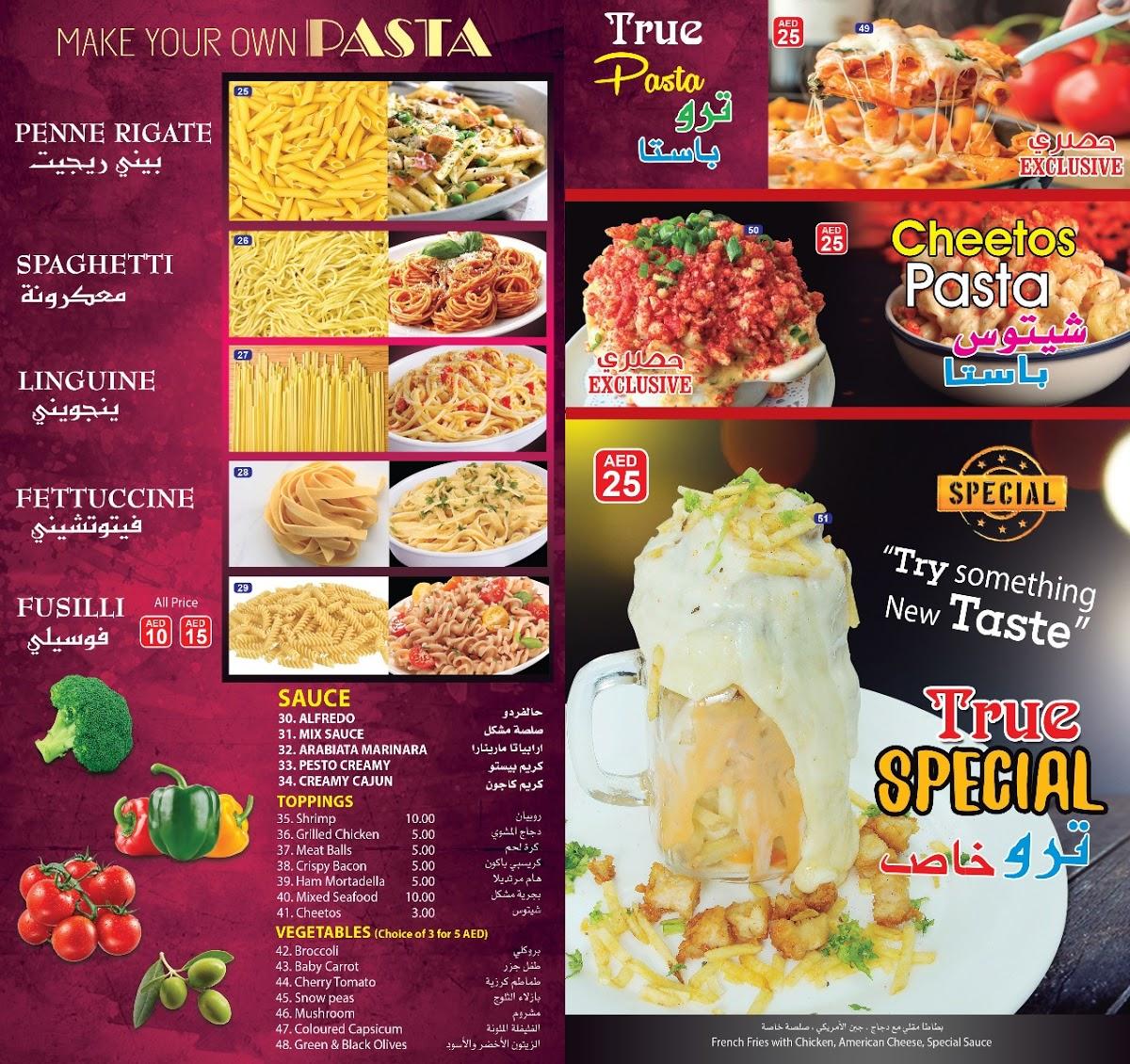 Menu at True Burger cafeteria, Al Ain