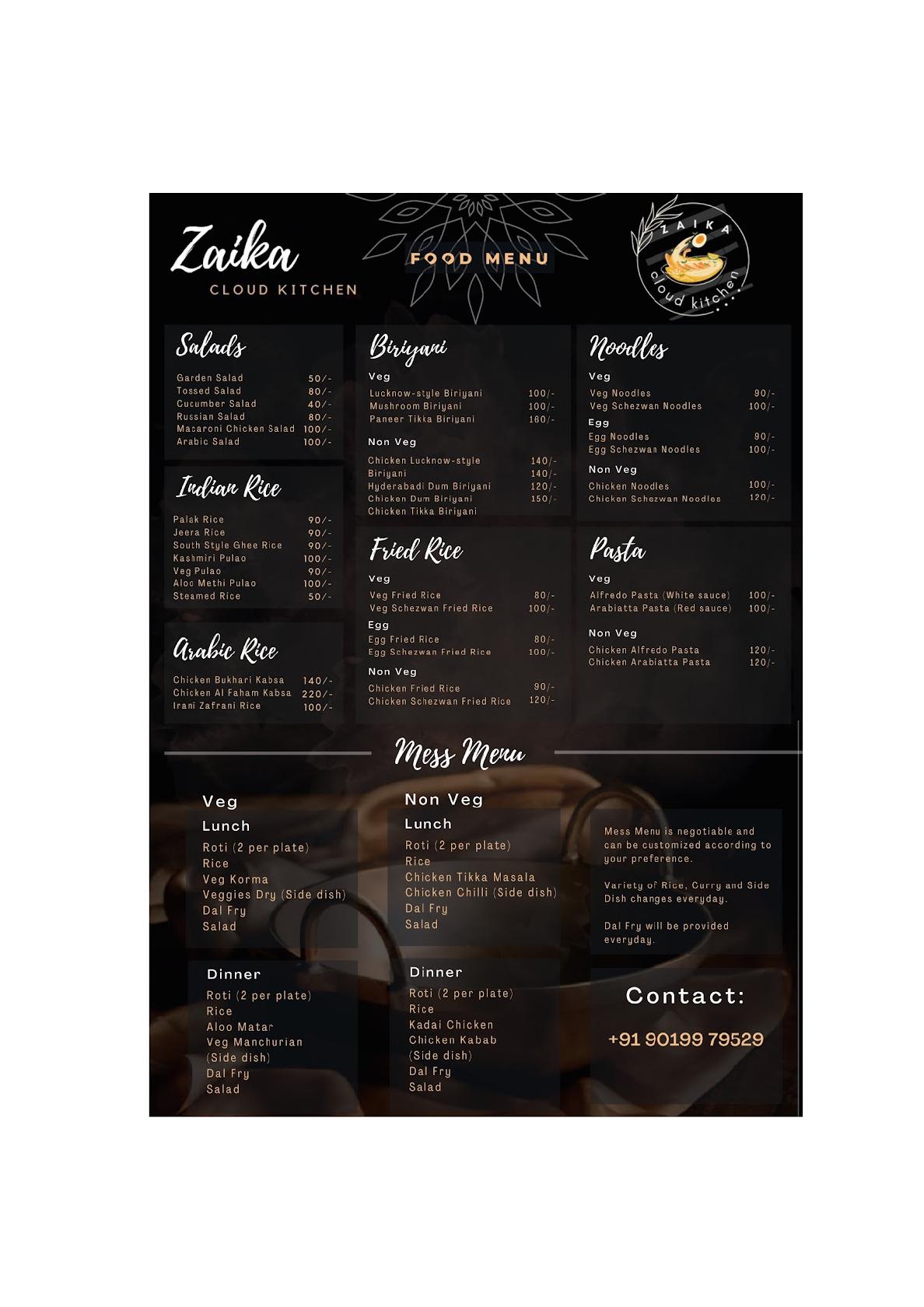 Menu at Zaika Cloud Kitchen ಜೈಕಾ ಕ್ಲೌಡ್ ಕಿಚನ್, Bengaluru