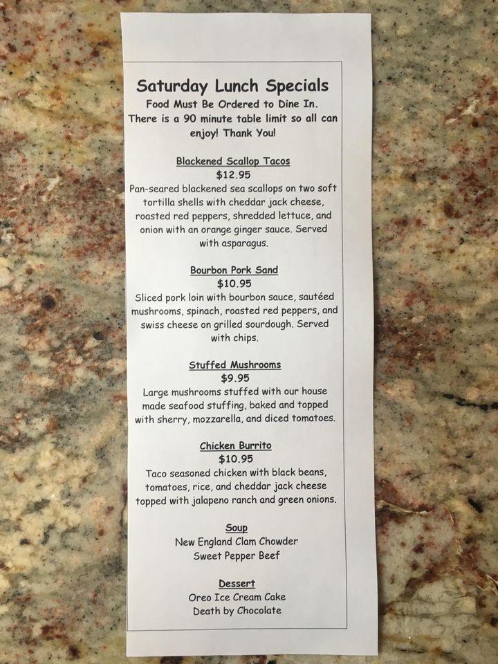 Menu at Casey's Cafe, Ellington