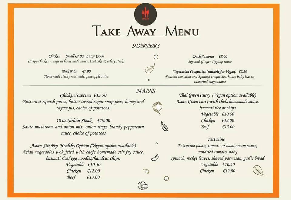 Menu at Crave restaurant, Navan