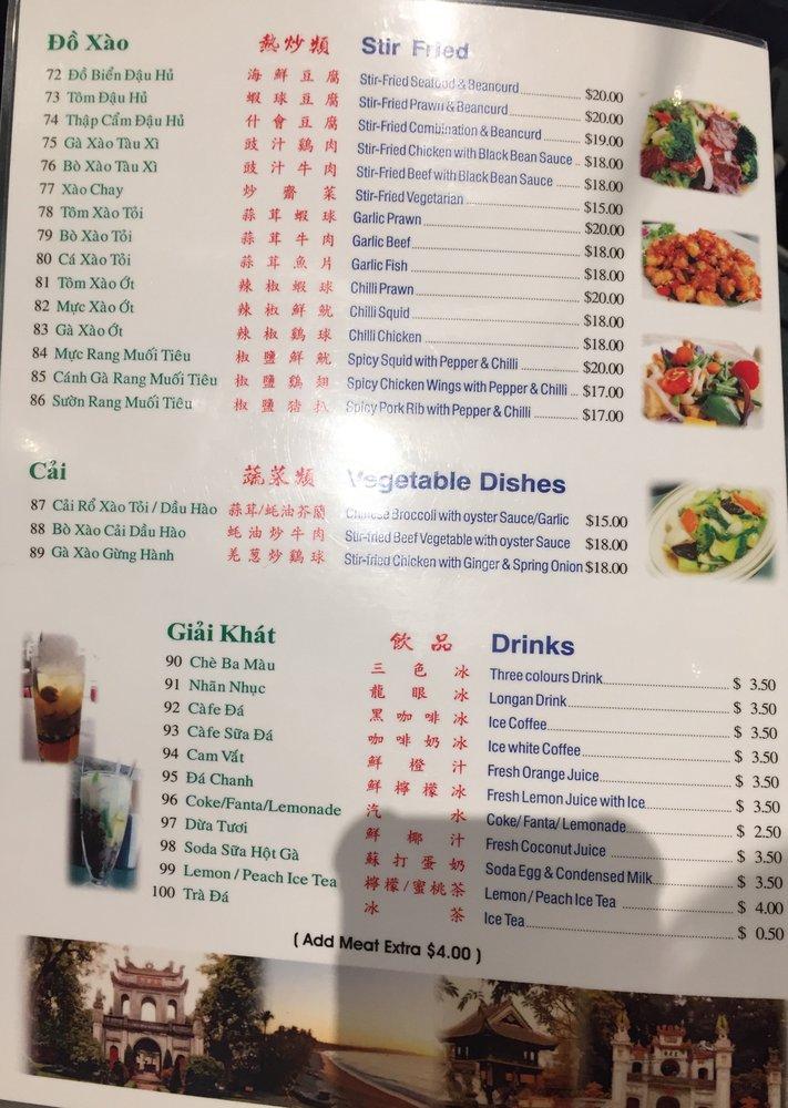 Menu at Pho Chu Le restaurant, Springvale