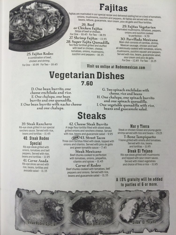 Menu at Rodeo Mexican Restaurant, Dothan, Montgomery Hwy