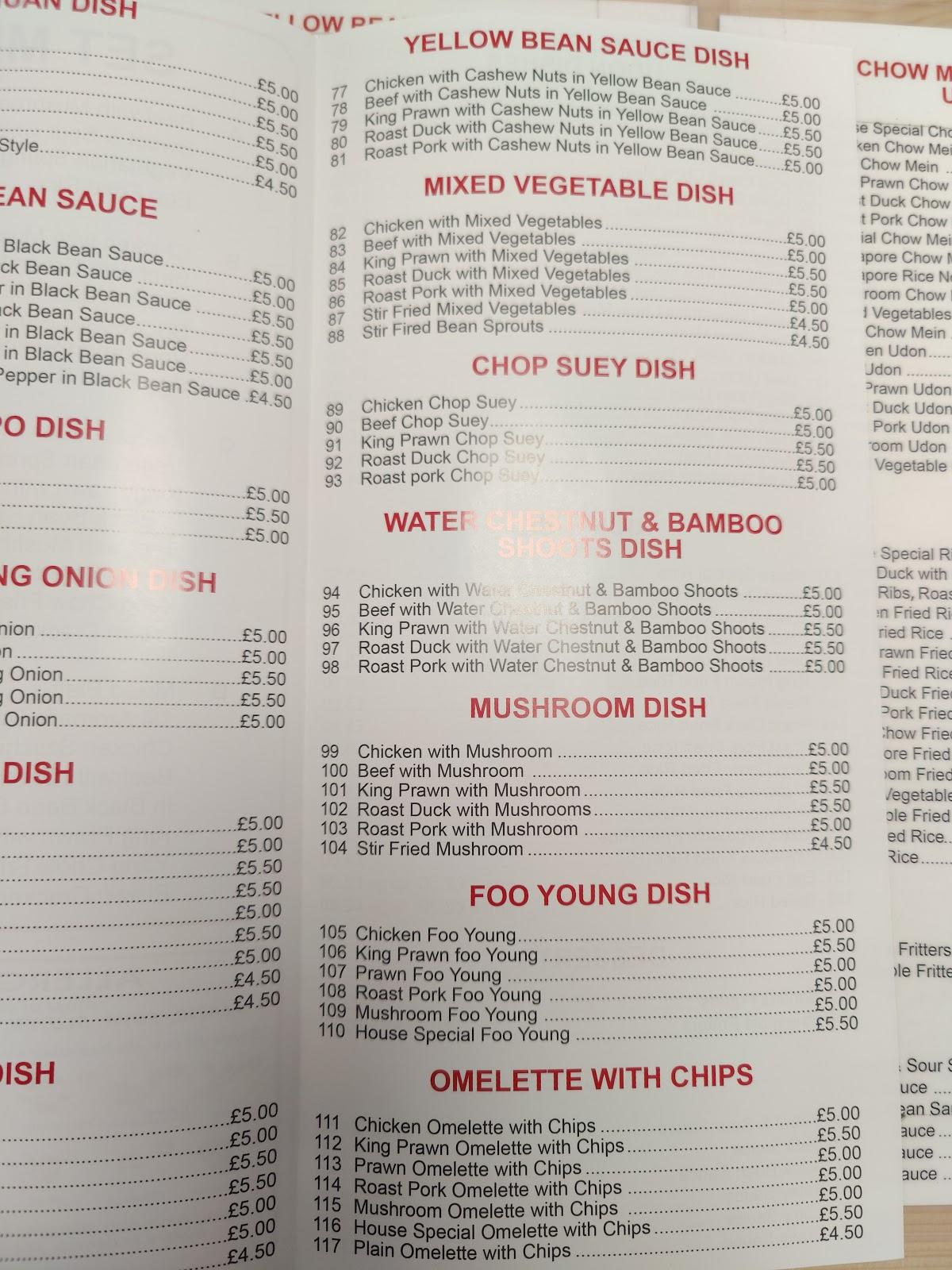 Menu at Shang High fast food, Blandford Forum