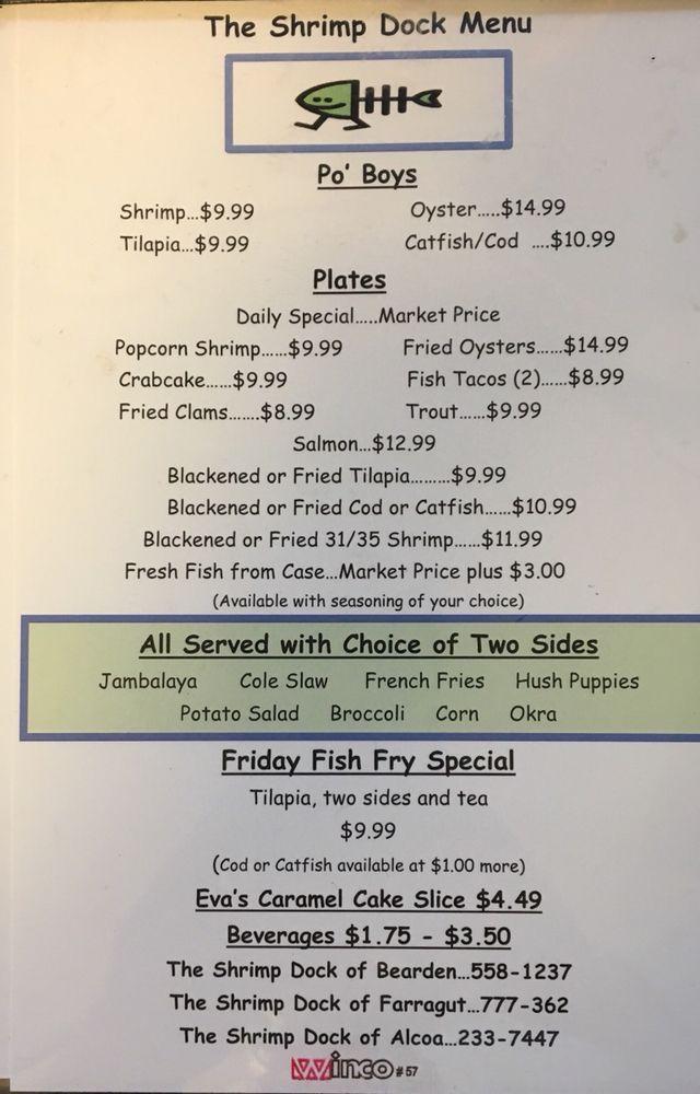 Menu at The Shrimp Dock – Alcoa/Maryville restaurant, Alcoa, 321 S ...
