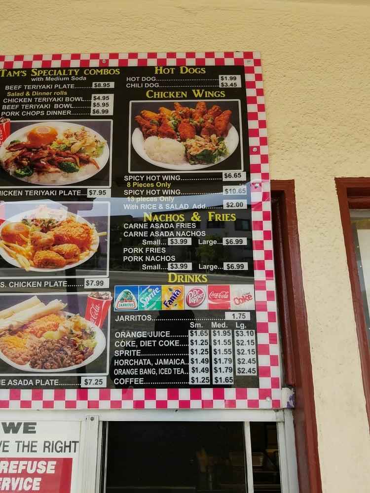 Menu at Tam's Burger restaurant, San Bernardino