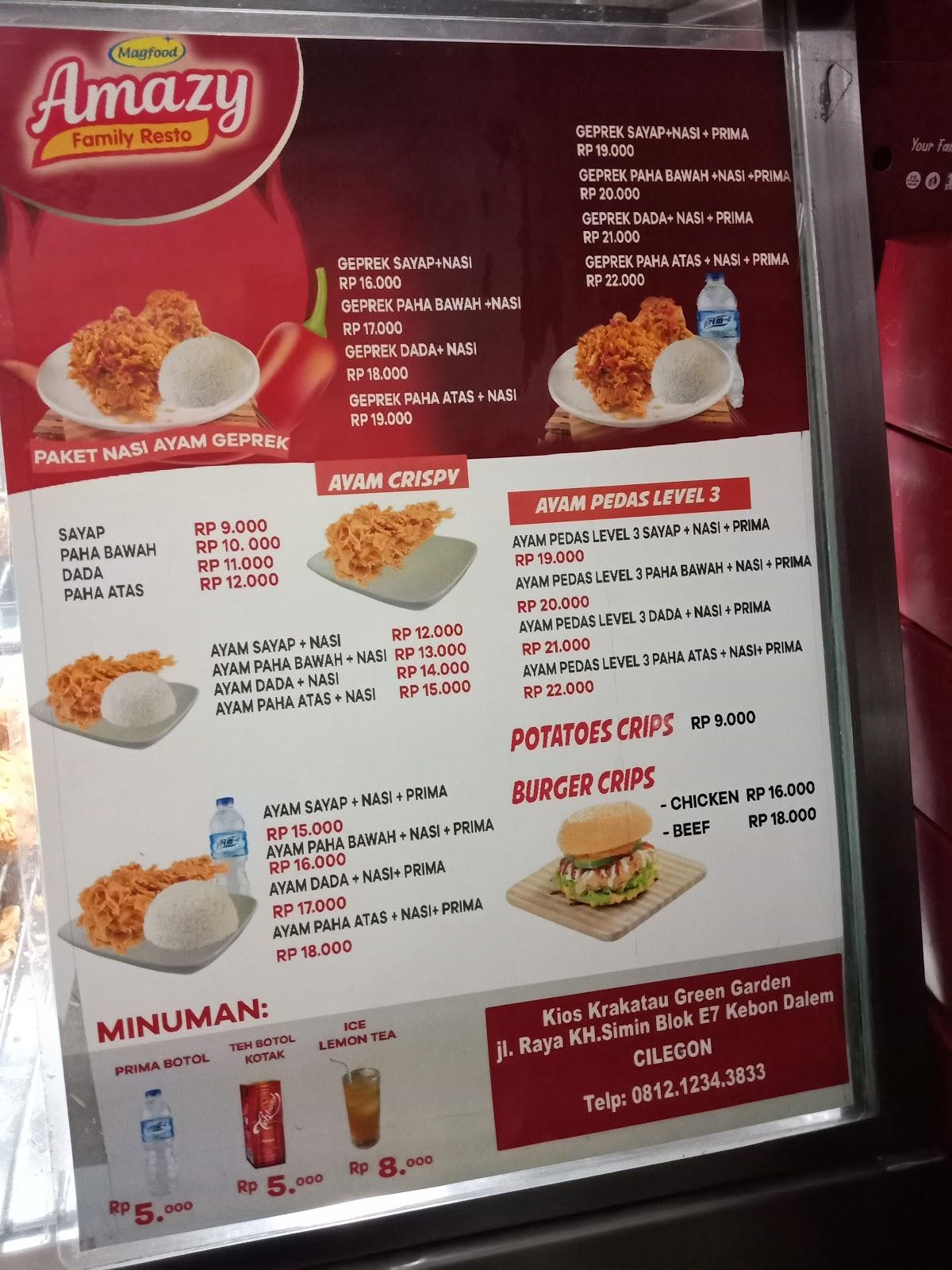 Carta del restaurante Amazy Chicken Kebon Dalem, Cilegon