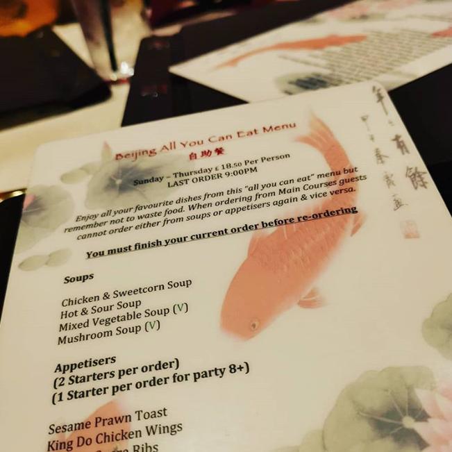 Menu at Bei Jing Cantonese Restaurant, Burnley