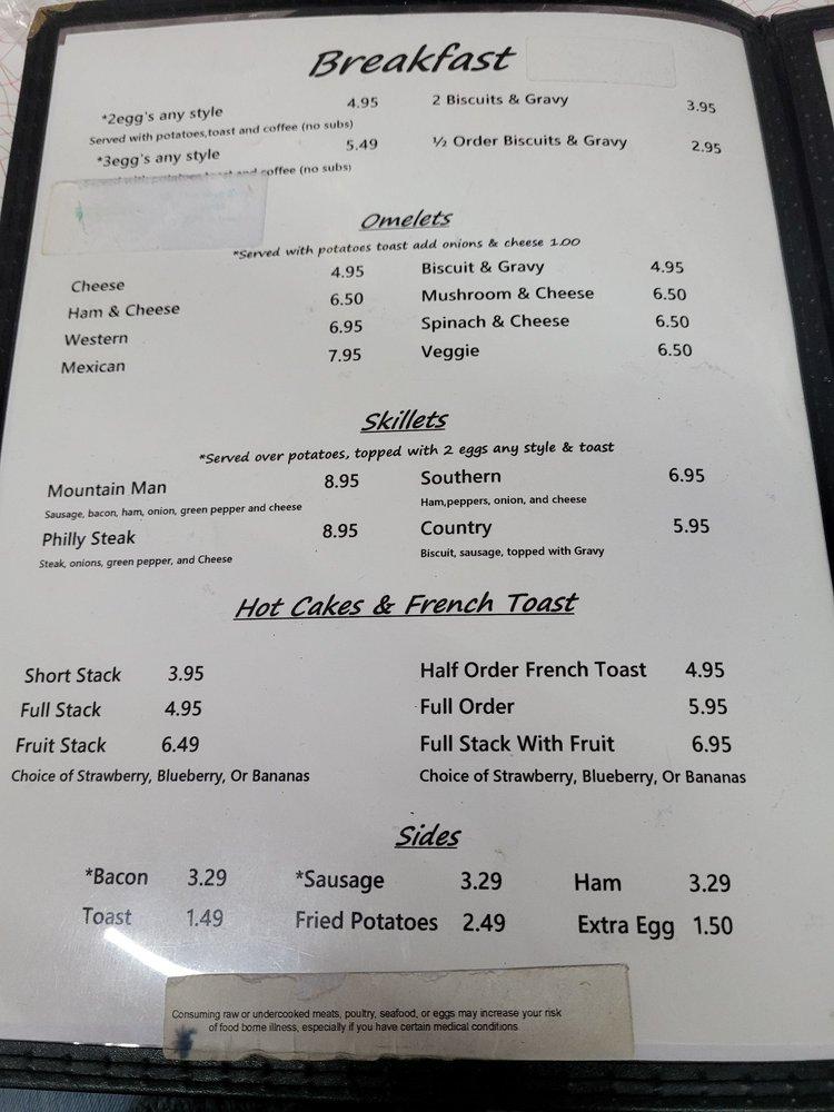 Menu at Dixie Lee Diner restaurant, Monteagle