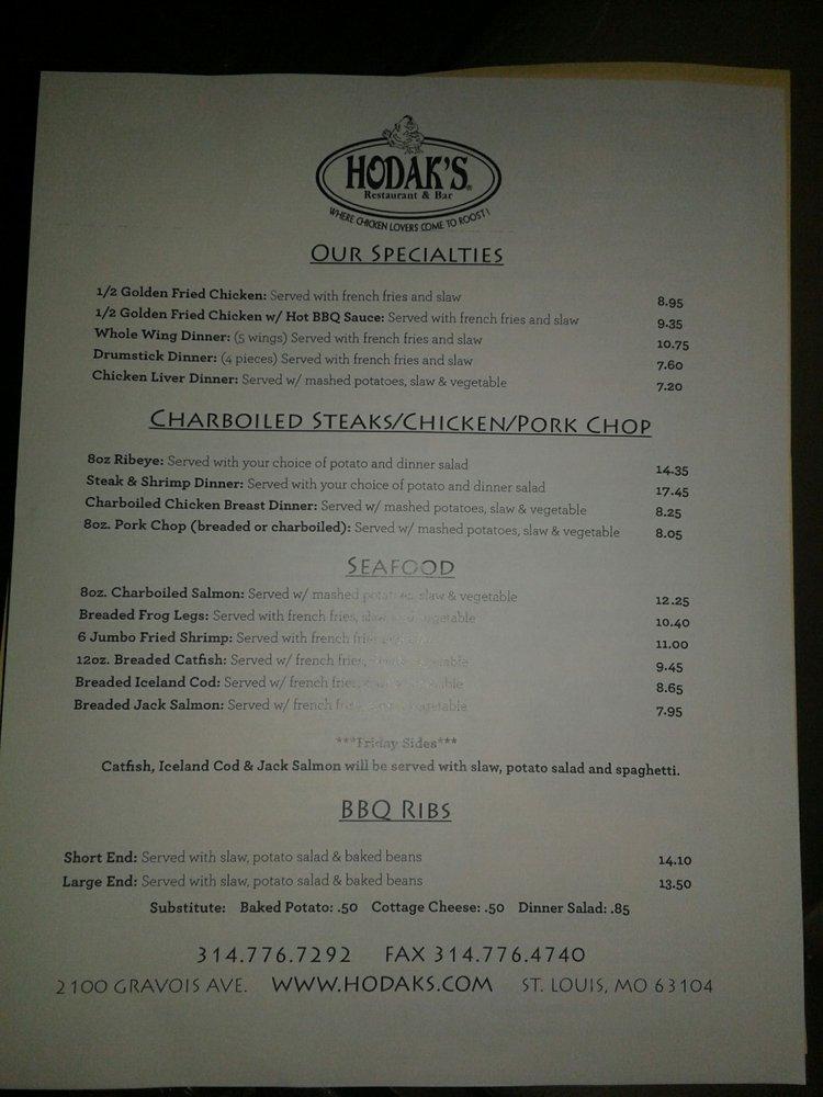 Menu at Hodak's Restaurant & Bar, St. Louis