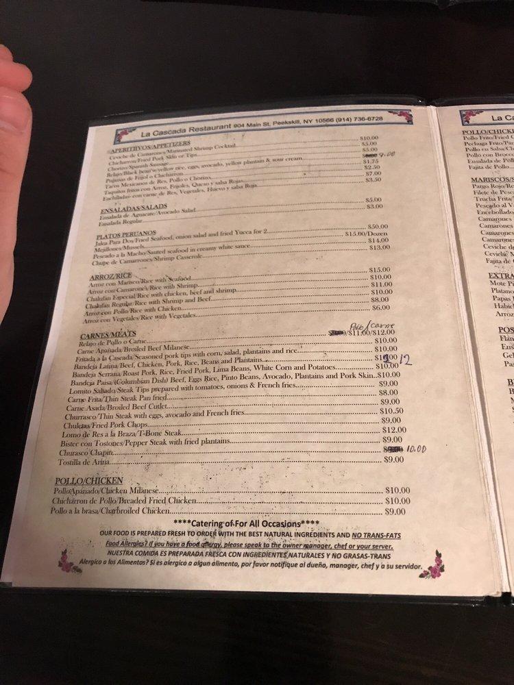 Menu at La Cascada restaurant, Peekskill