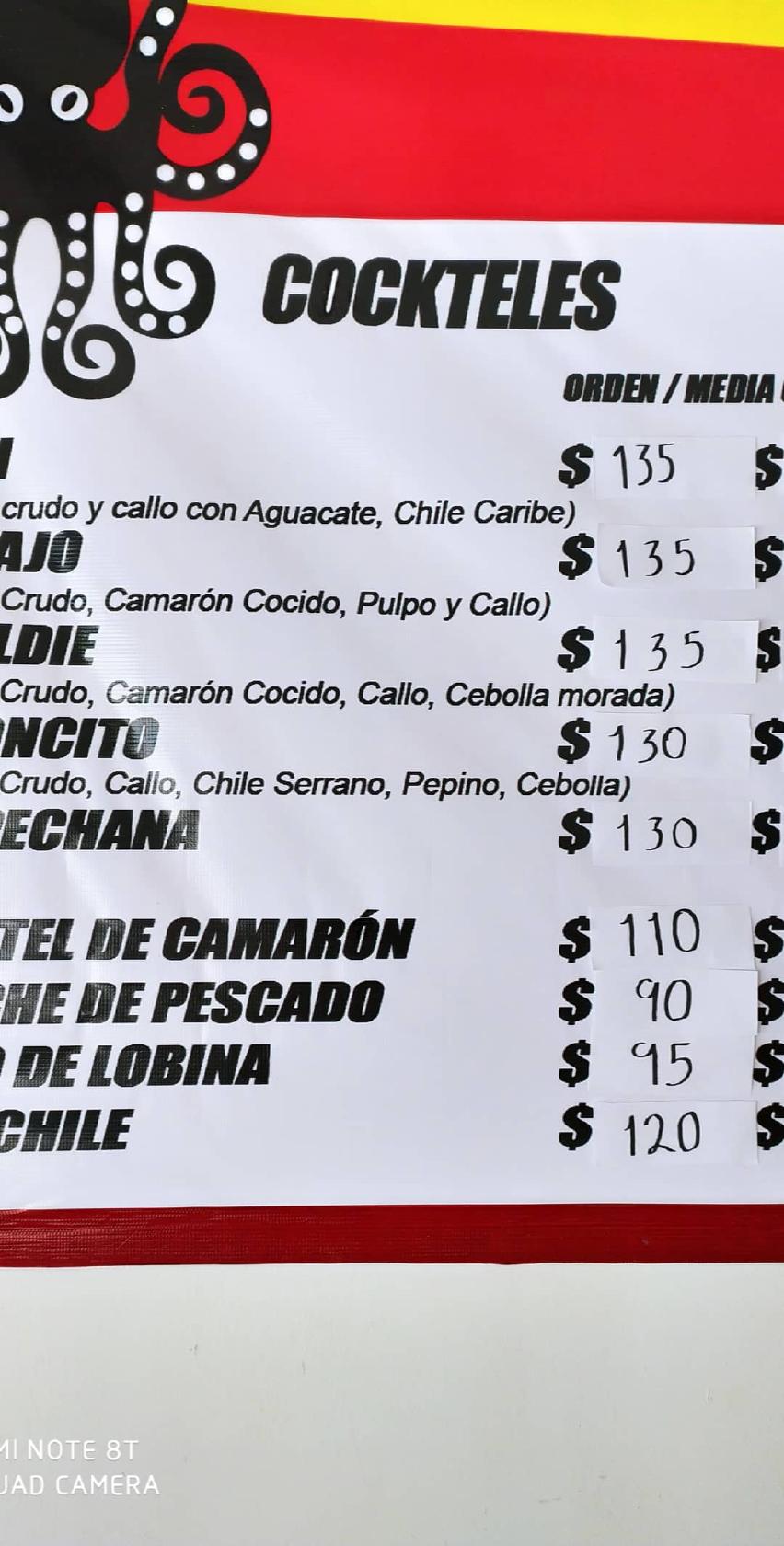 Menu at Mariscos El Muñeco restaurant, Navojoa