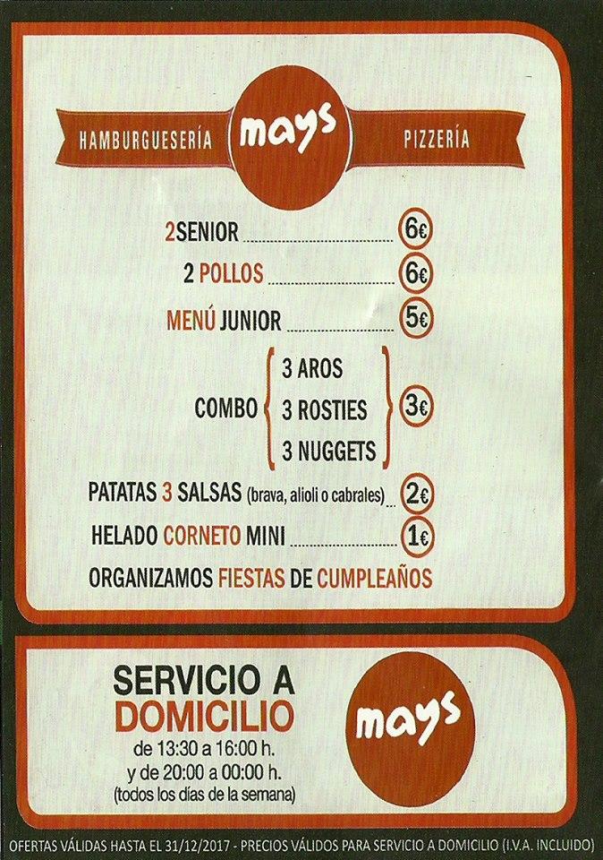 Menu at Mays restaurant, Gijón