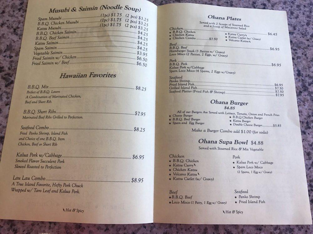 Menu at Ohana Hawaiian BBQ Pleasant Hill, Pleasant Hill