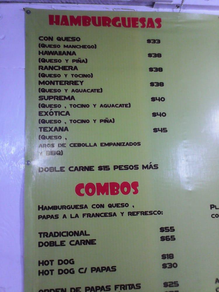 Menu at Papa Burguer al Carbon restaurant, Cancún