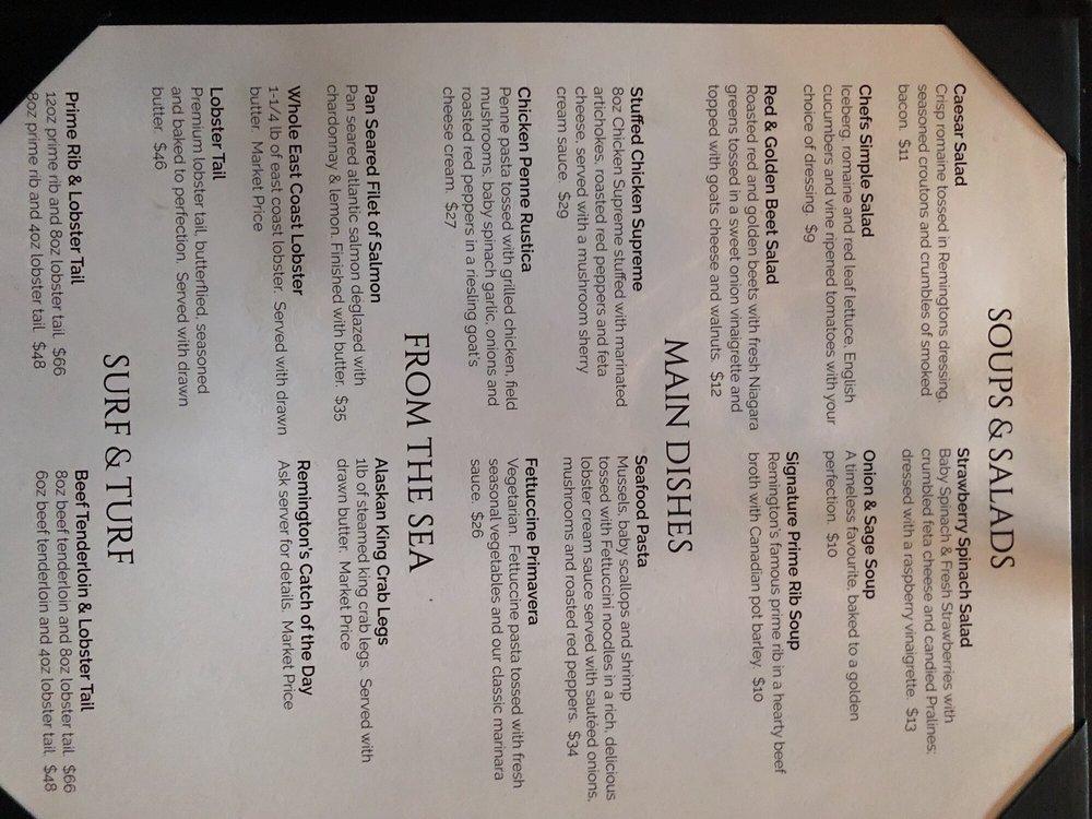 Menu at Remingtons of Niagara pub & bar, Niagara Falls
