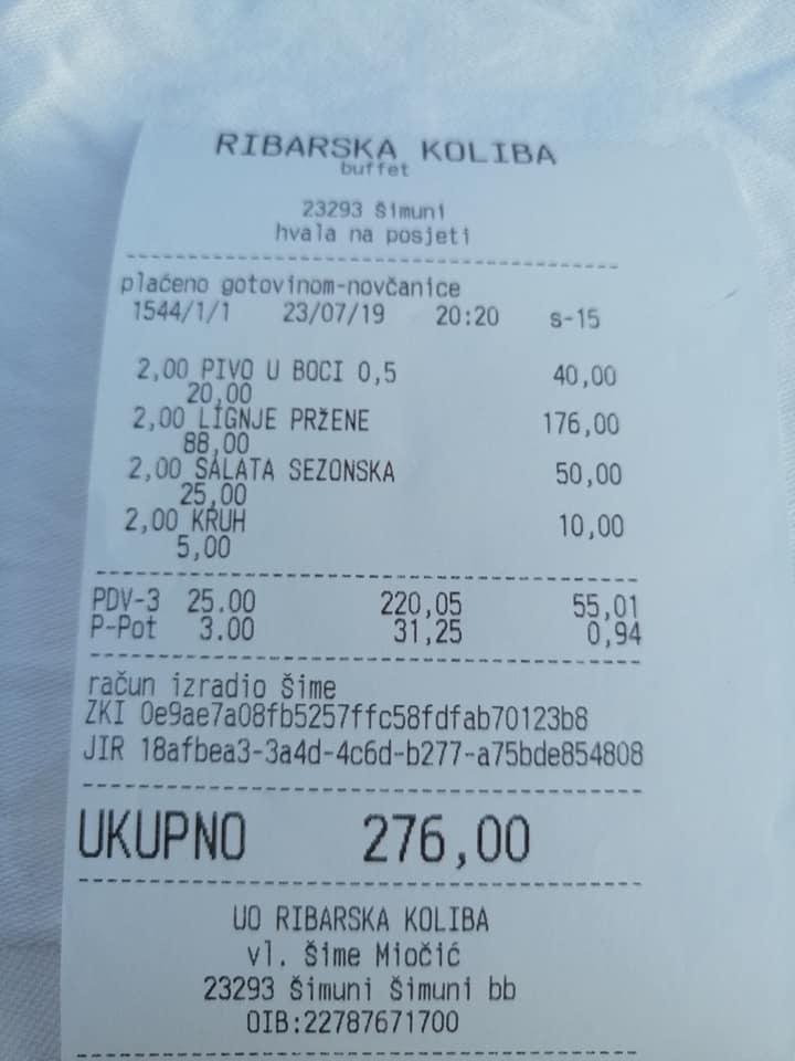 Menu at Ribarska koliba Šimuni, Šimuni