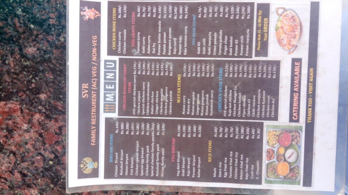 Menu at * SVR * FAMILY RESTAURANT (AC) & NON VEG, Gadwal