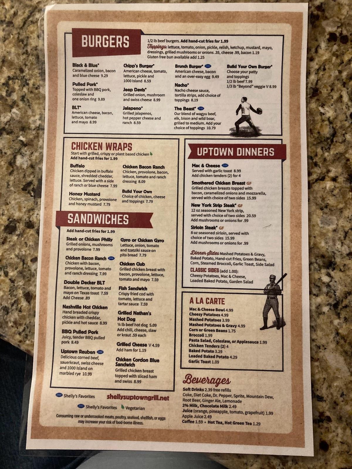 Menu at Shelly's Uptown Grill pub & bar, Doylestown