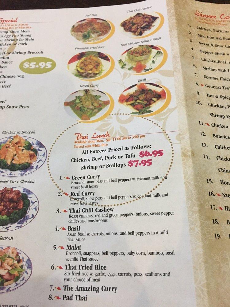 Menu at Thai Basil restaurant, Lakeside