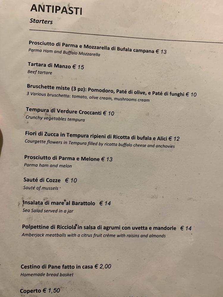 Menu at Cotto Restaurant, Rome