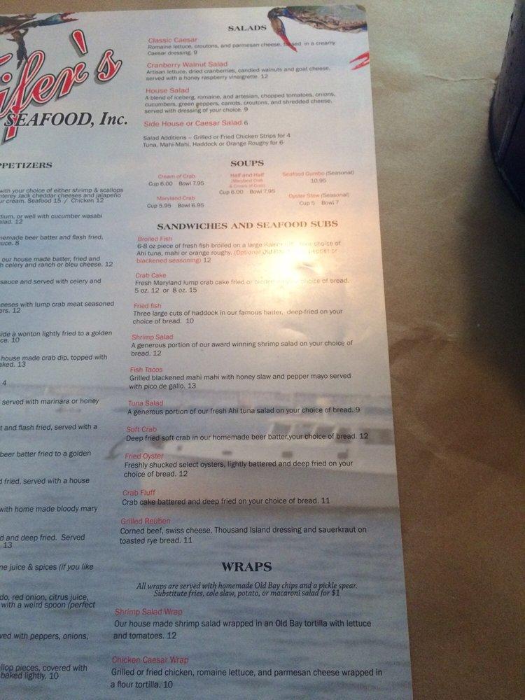 Menu at Fifer's Seafood pub & bar, Pasadena, Fort Smallwood Rd