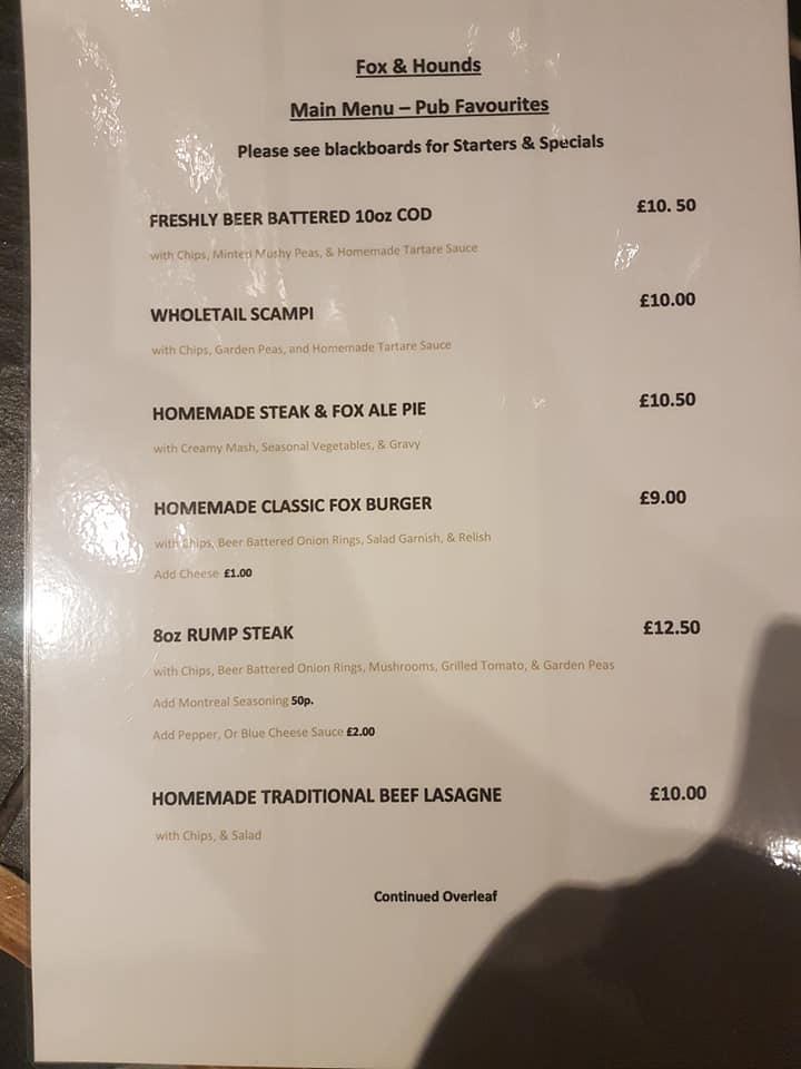 Menu at Fox and Hounds pub & bar, Heacham, 22 Station Rd