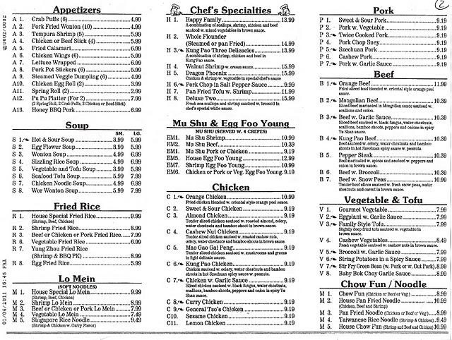 Menu at Golden Dragon Restaurant, Deep River