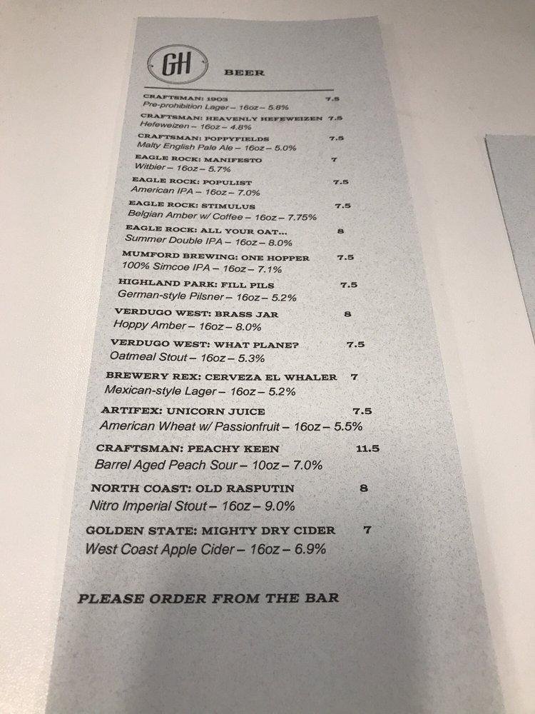 Menu at Guildhall pub & bar, Burbank