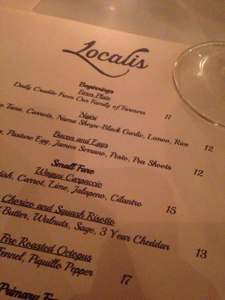 Menu at Localis restaurant, Sacramento