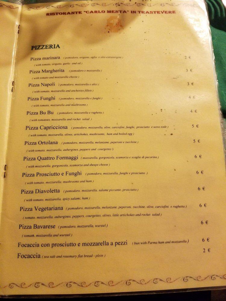 Menu at Ristorante Carlo Menta, Rome, Via della Lungaretta