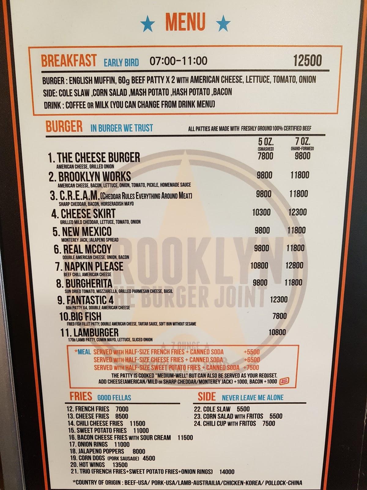 Menu at Brooklyn The Burger Joint Garosugil restaurant, Seoul, 12 Dosan ...