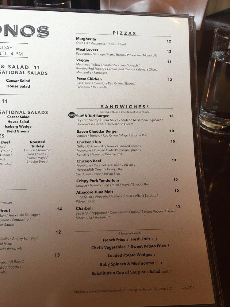 Menu at Charbonos pizzeria, Avon