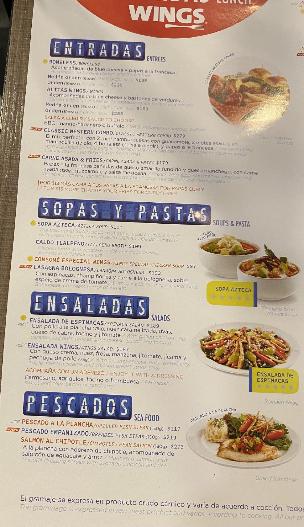 Carta del restaurante Fly By Wings, Ciudad del México, Av. Instituto ...