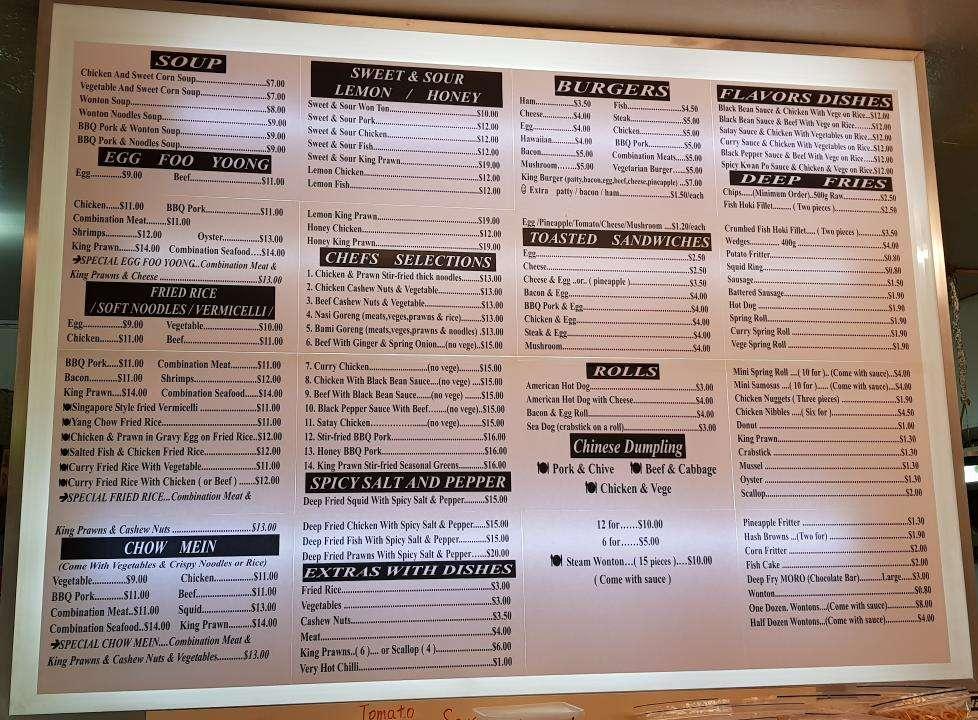 Menu at Green Dragon Takeaway fast food, Auckland