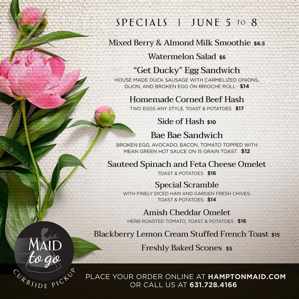 Menu at The Hampton Maid restaurant, Hampton Bays