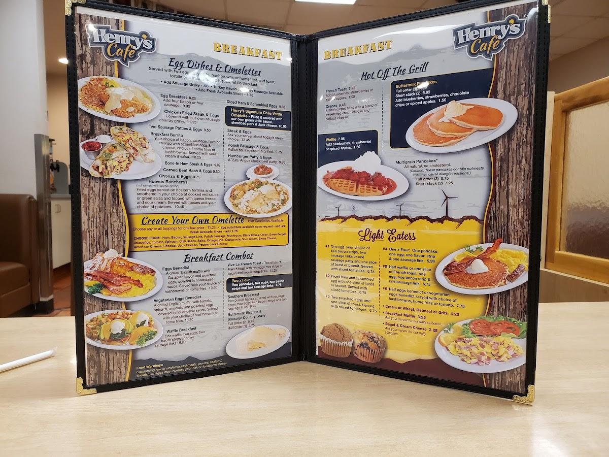 Menu at Henry's Cafe, Tehachapi